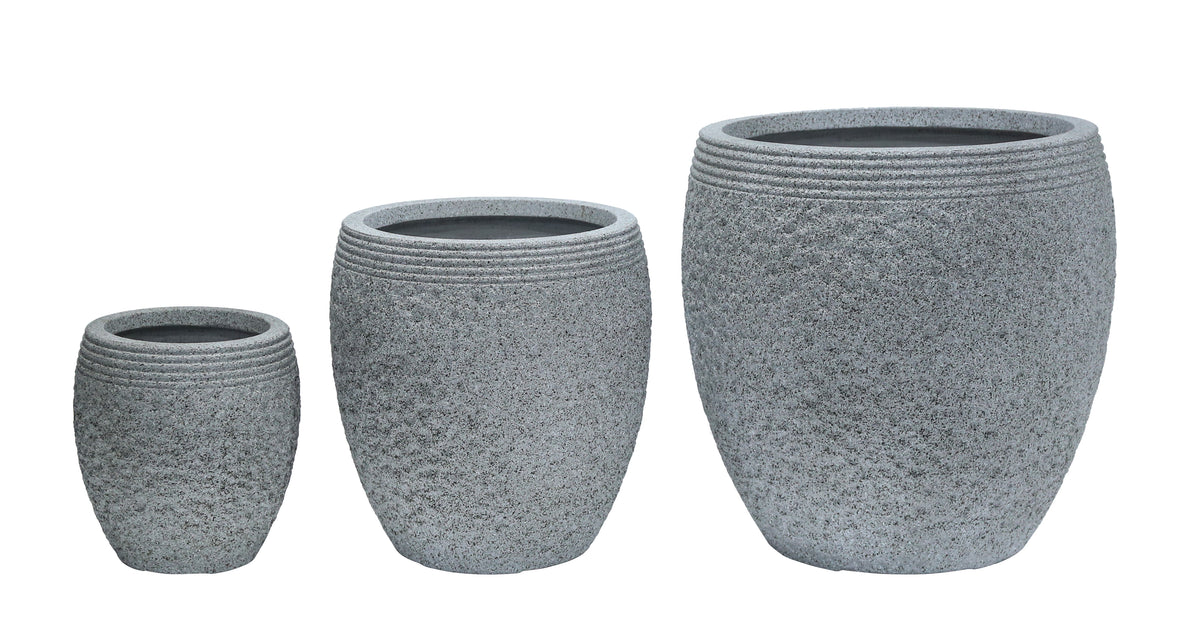 IP50023 FIBRECLAY ROUND PLANTER w/LINE S/3 – Green Import Limited