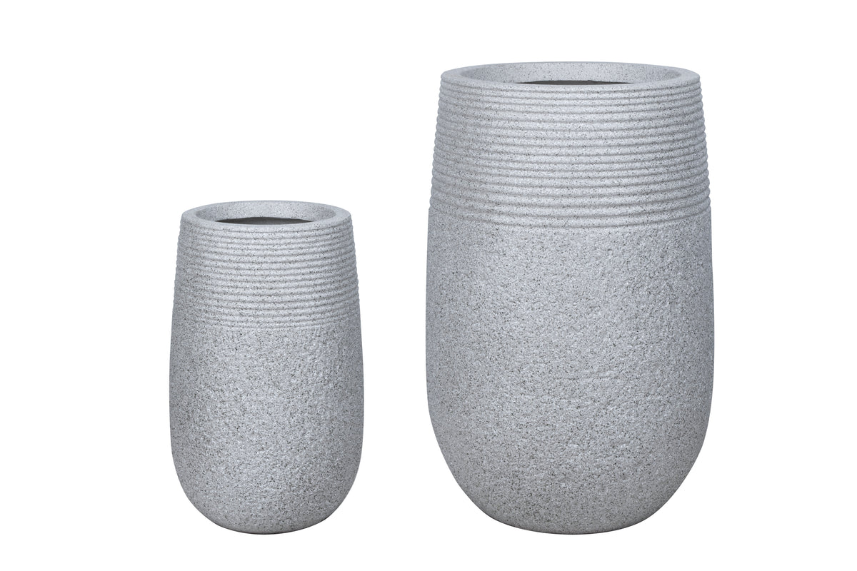 IP50024 FIBRECLAY TALL ROUND PLANTER w/LINE S/2 – Green Import Limited