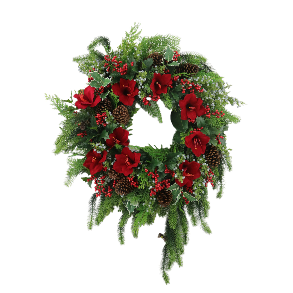 XM14181 MIXED PINE/AMARYLLIS/HOLLY WREATH 30" – Green Import Limited