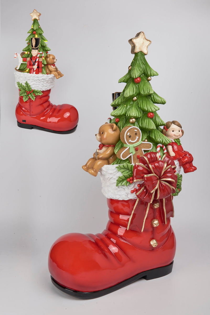XR13165 RESIN SANTA BOOT/XMAS TREE w/LED 35.5" – Green Import Limited